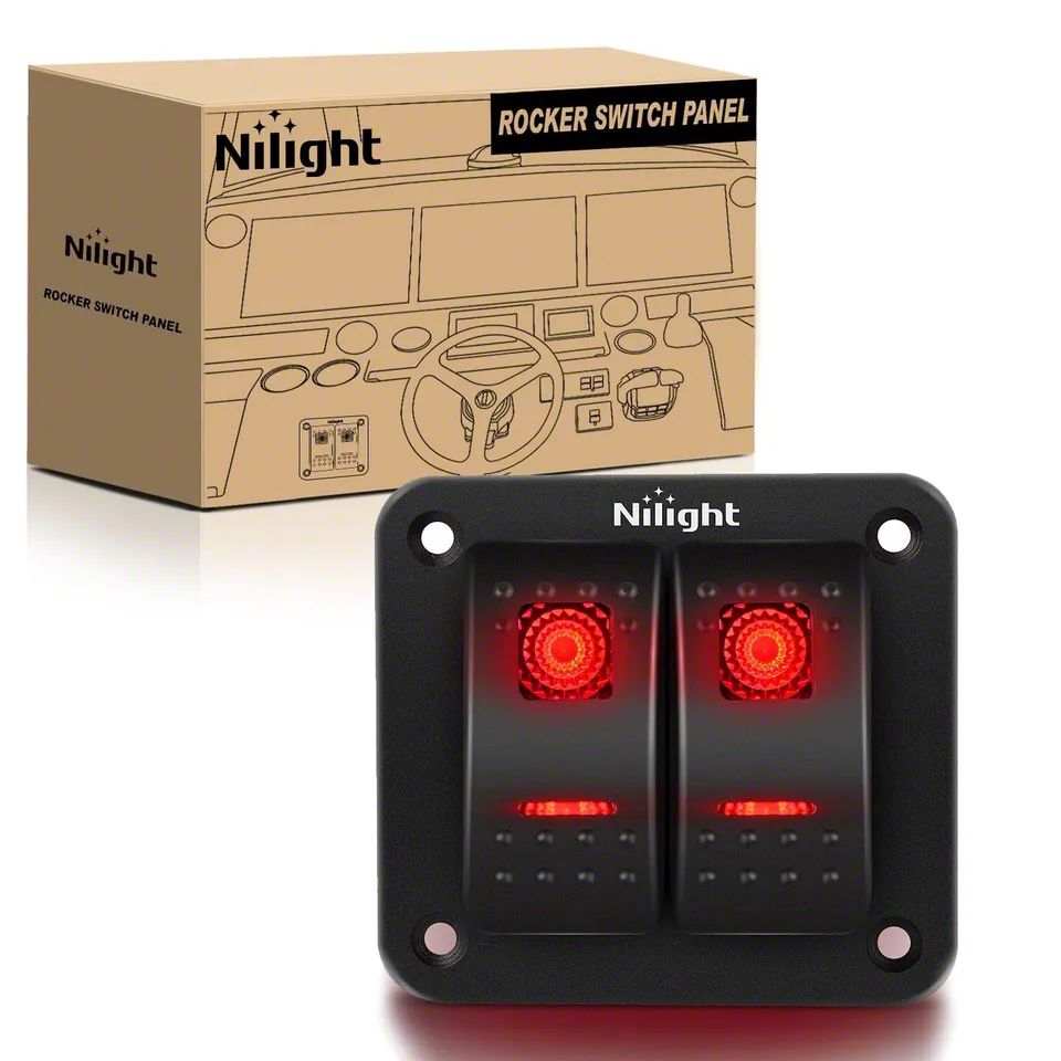 F-150 2-Gang Aluminum Rocker Switch Panel with Rocker Switches; Red LED ...