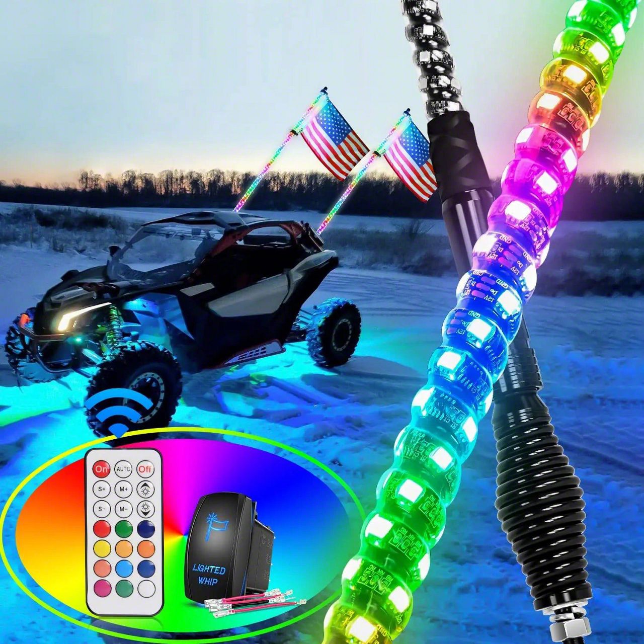 Nilight F-150 Spiral Antenna RGB LED Whip Lights with Spring Base; 6 ...