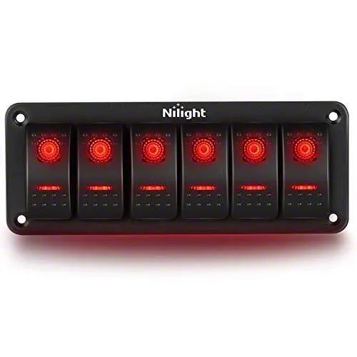 RAM 2500 6-Gang Aluminum Rocker Switch Panel with Rocker Switches; Red ...