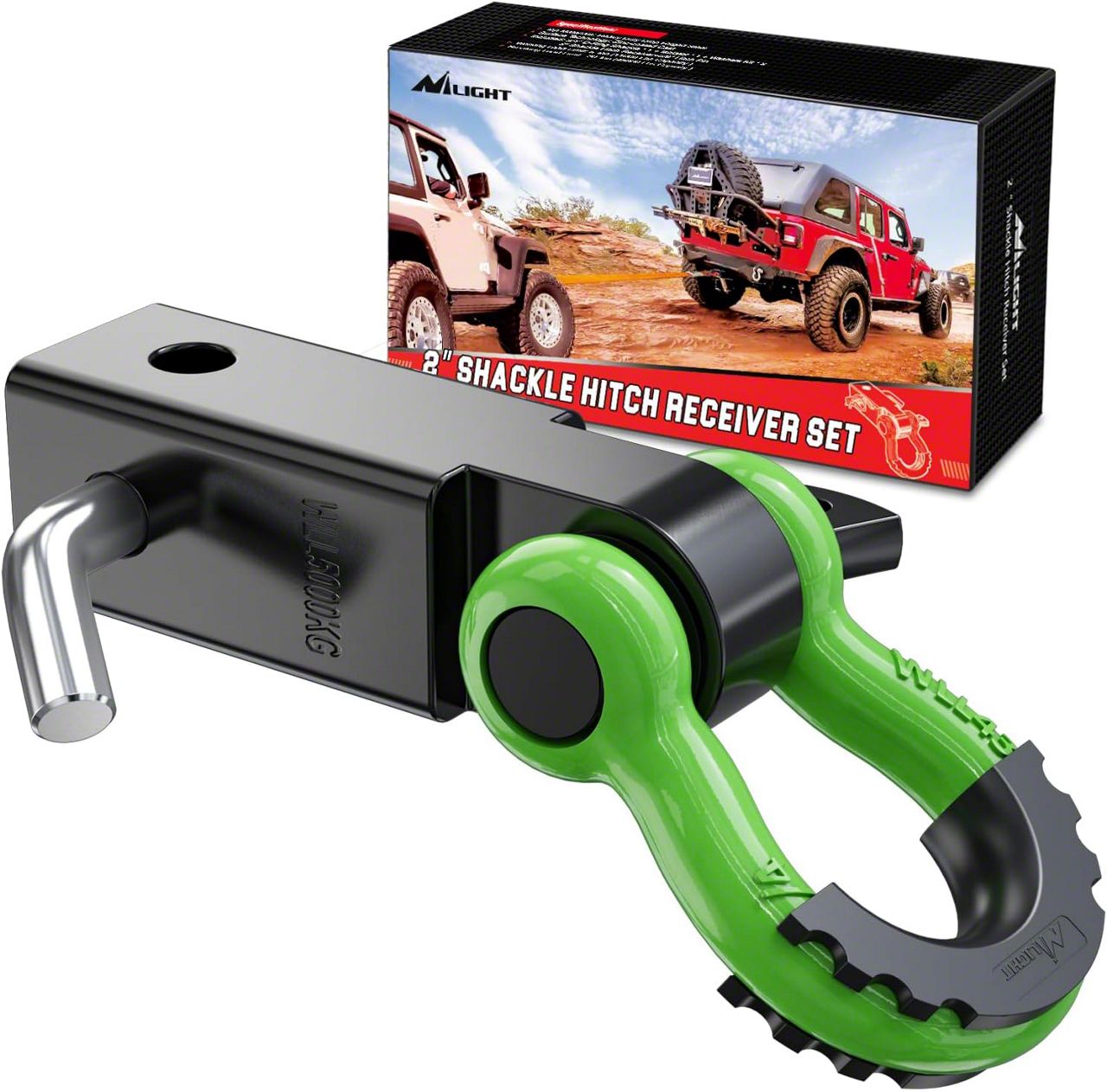 Ranger 2-Inch Hitch Receiver with 3/4-Inch D-Ring Shackle; Lime Green ...