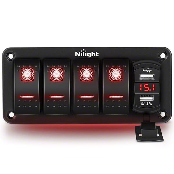 Ranger 4-Gang Rocker Switch Panel with Dual USB Chargers and Voltmeter ...