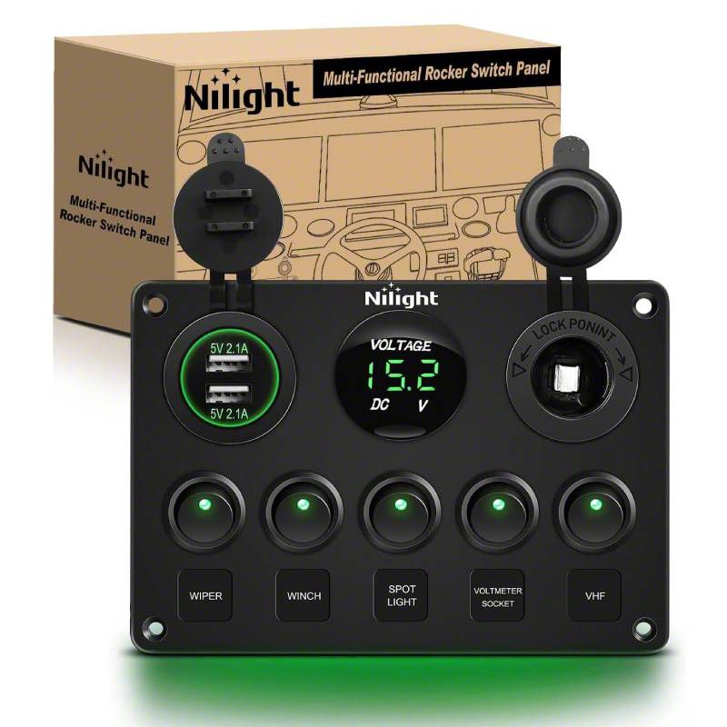 Silverado 1500 5-Gang Multi-Function Rocker Switch Panel; Green LED ...