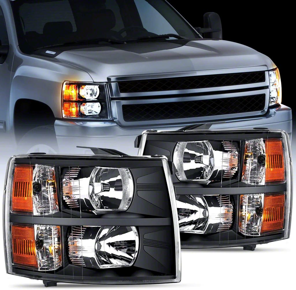 Silverado 2500 OE Style Headlights with Clear Corners Black Housing Clear Lens 07 14 Silverado 2500 HD Free Shipping