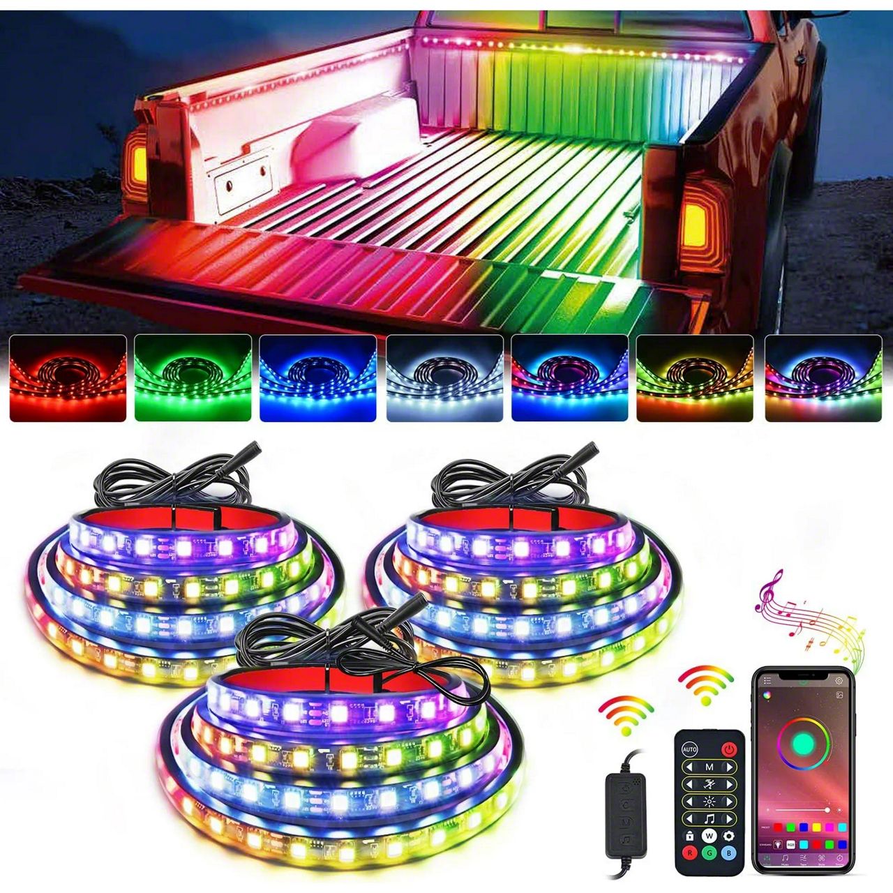 Nilight Silverado 3500 3-Piece RGB Truck Bed Light Strip Kit; 60-Inch ...
