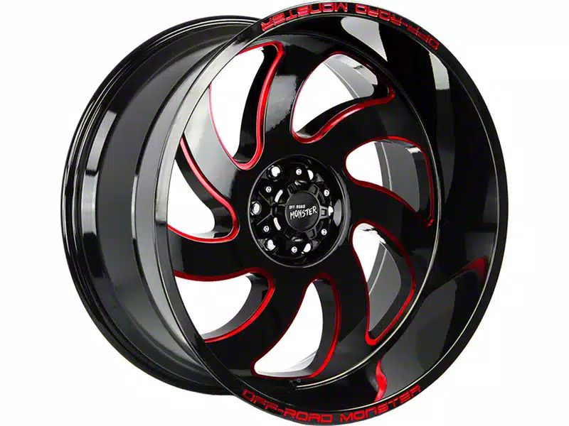Off-Road Monster RAM 1500 M07 Gloss Black Candy Red Milled 6-Lug Wheel ...