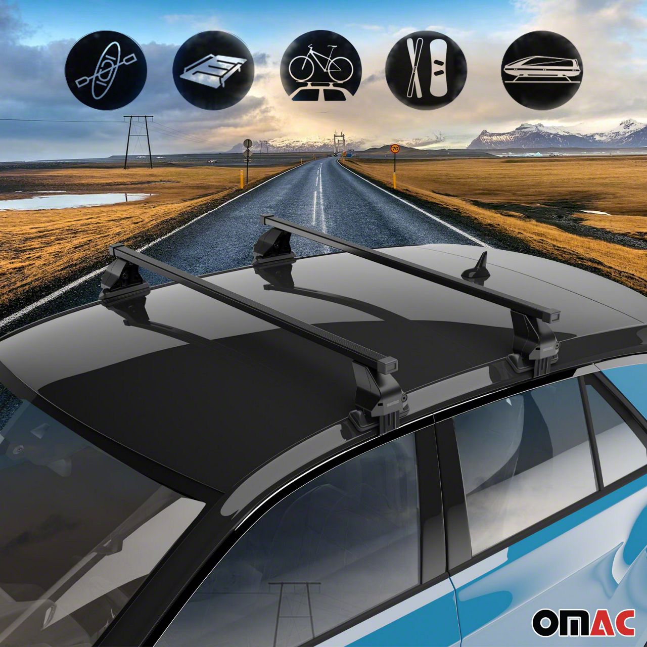 OMAC RAM 1500 Omega Smooth Roof Rack Cross Bars Black U026719 19 25 RAM 1500 Free Shipping