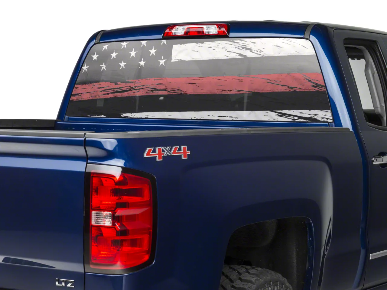 SEC10 Silverado 1500 Perforated Real Flag Rear Window Decal; Red Line ...