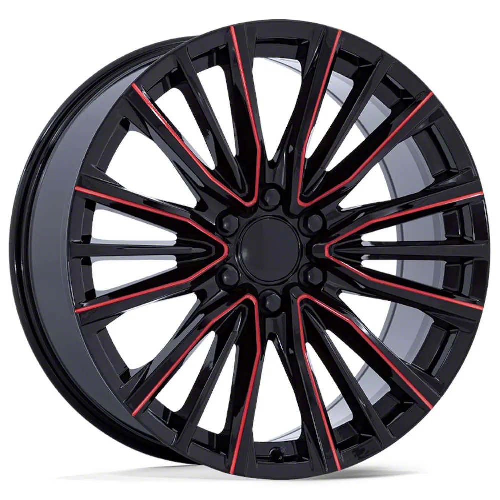 Silverado 1500 PR223 Gloss Black Milled with Red 6-Lug Wheel; 24x10 ...