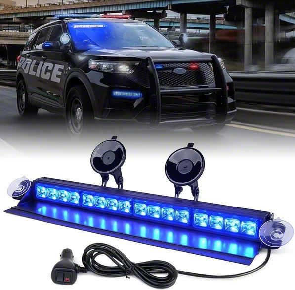 RAM 1500 18-Inch Windshield Dash Strobe Light with Suction Cups; Blue ...
