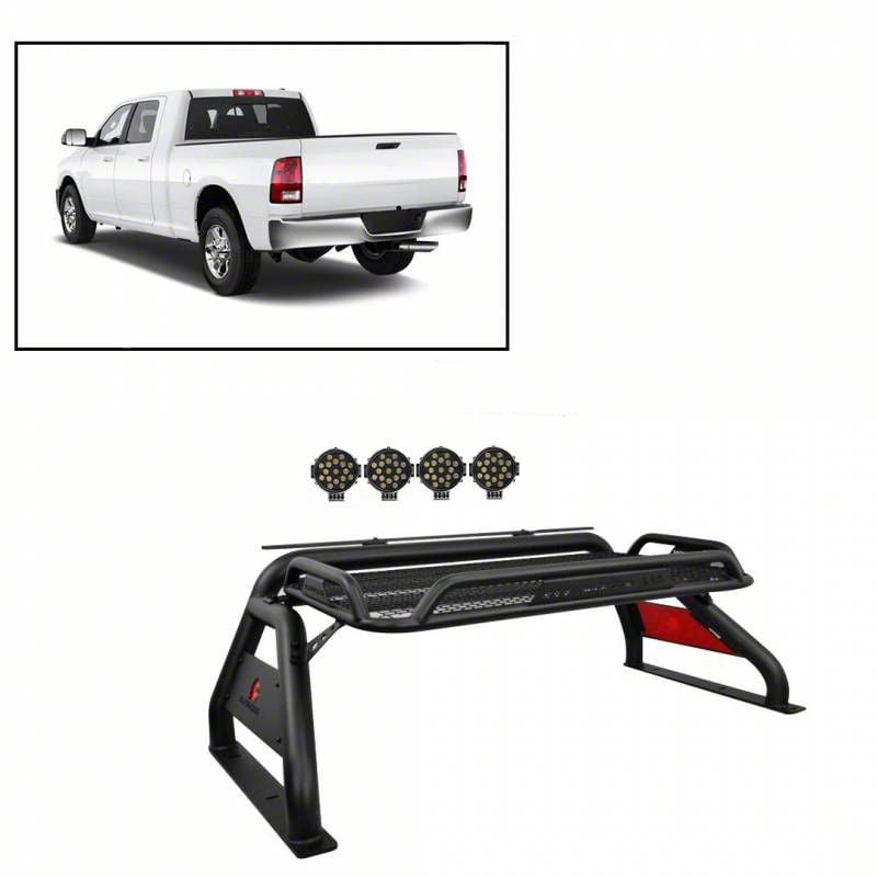 RAM 1500 Atlas Roll Bar with 7-Inch Black Round LED Lights; Black (94 ...