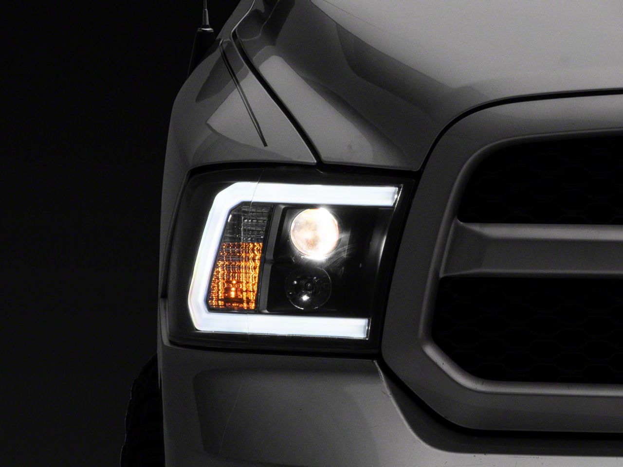 RAM 1500 Light Bar DRL Projector Headlights; Matte Black Housing; Clear ...