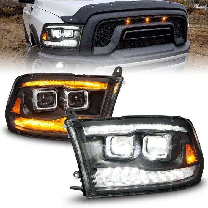 RAM 1500 Full LED Projector Headlights; Black Housing; Clean Lens (09 ...