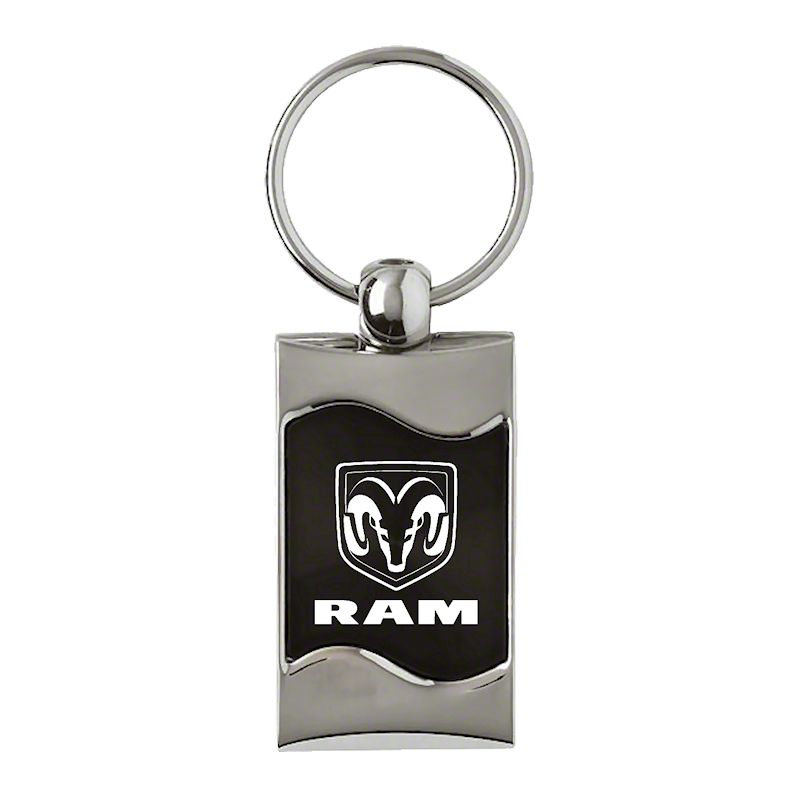 RAM 1500 Key Chain; Ram Logo Rectangular Wave Black Key Fob