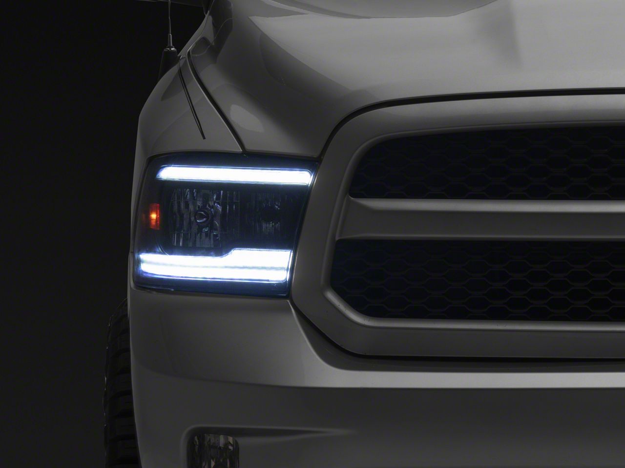 RAM 1500 LED Strip Factory Style Headlights; Black Housing; Clear Lens ...