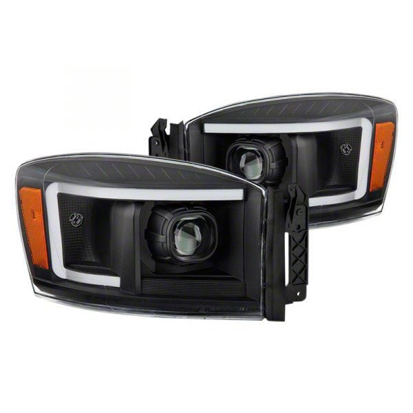 RAM 1500 Light Bar DRL Projector Headlights; Black Housing; Clear Lens ...