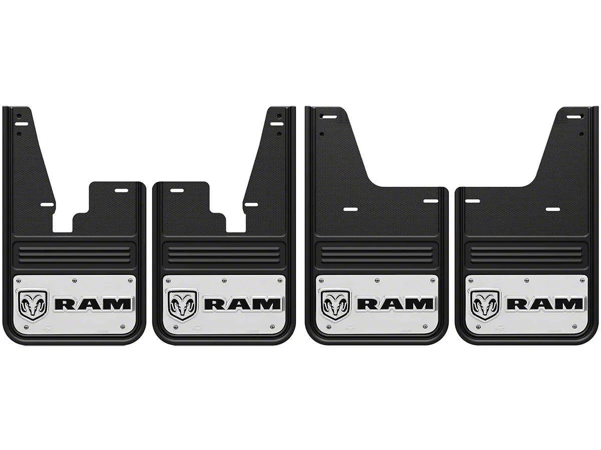 RAM 1500 No-Drill Mud Flaps with RAM Horizontal Logo; Front and Rear ...