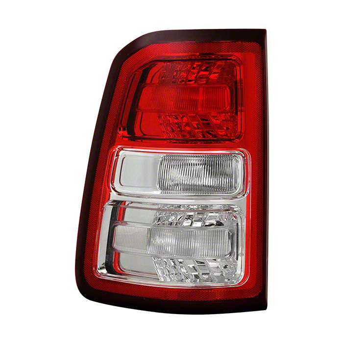 RAM 1500 OE Style Tail Light; Chrome Housing; Red Clear Lens; Driver ...