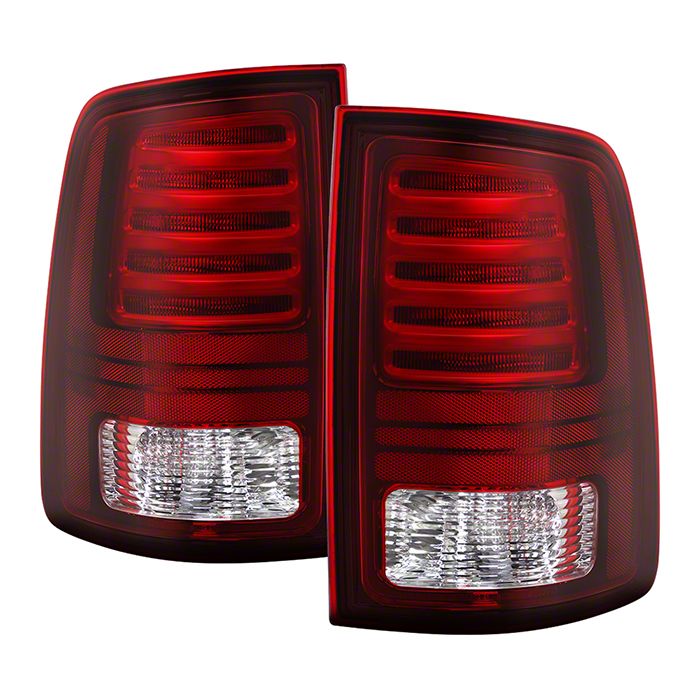 RAM 1500 OEM Style LED Style Tail Lights; Chrome Housing; Dark Red Lens ...