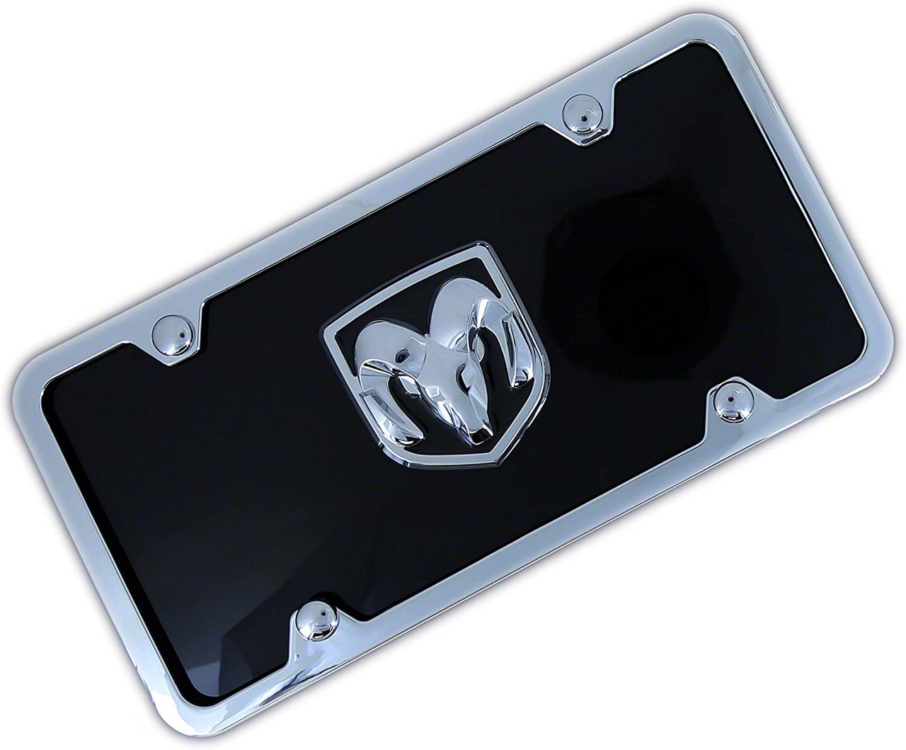 RAM 1500 RAM License Plate; Chrome on Black (Universal; Some Adaptation ...
