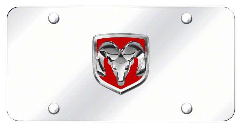 RAM 1500 RAM OEM Logo License Plate; Red/Chrome on Chrome (Universal ...