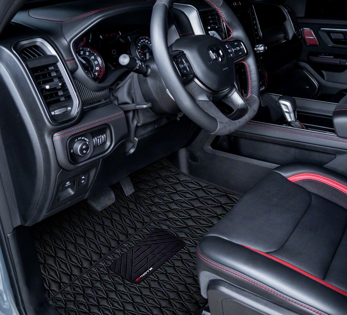 RAM 1500 Single Layer Diamond Front and Rear Floor Mats; Black and ...