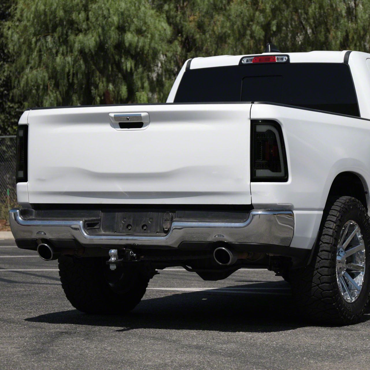 RAM 1500 White LED Bar Tail Lights; Gloss Black Housing; Smoked Lens ...