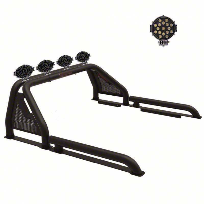 RAM 2500 Gladiator Roll Bar with 7-Inch Black Round LED Lights; Black ...