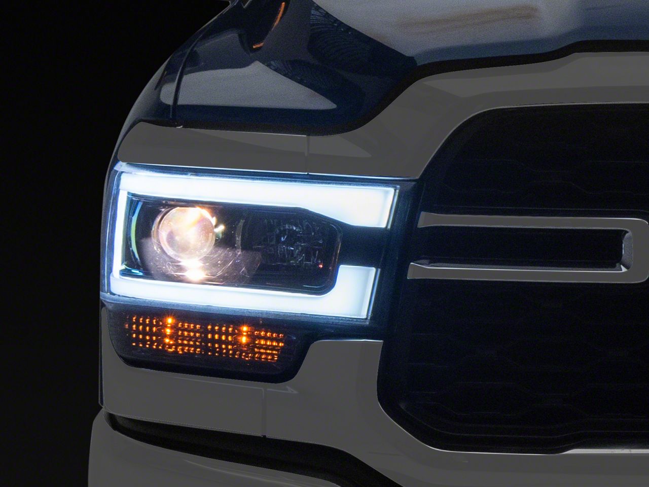 RAM 2500 LED Tube Projector Headlights; Gloss Black Housing; Smoked ...