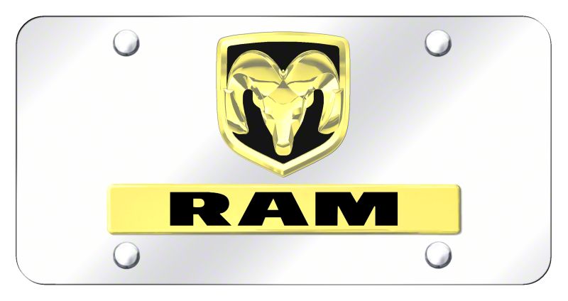 RAM 2500 Dual RAM OEM LOGO License Plate; Gold on Chrome (Universal ...