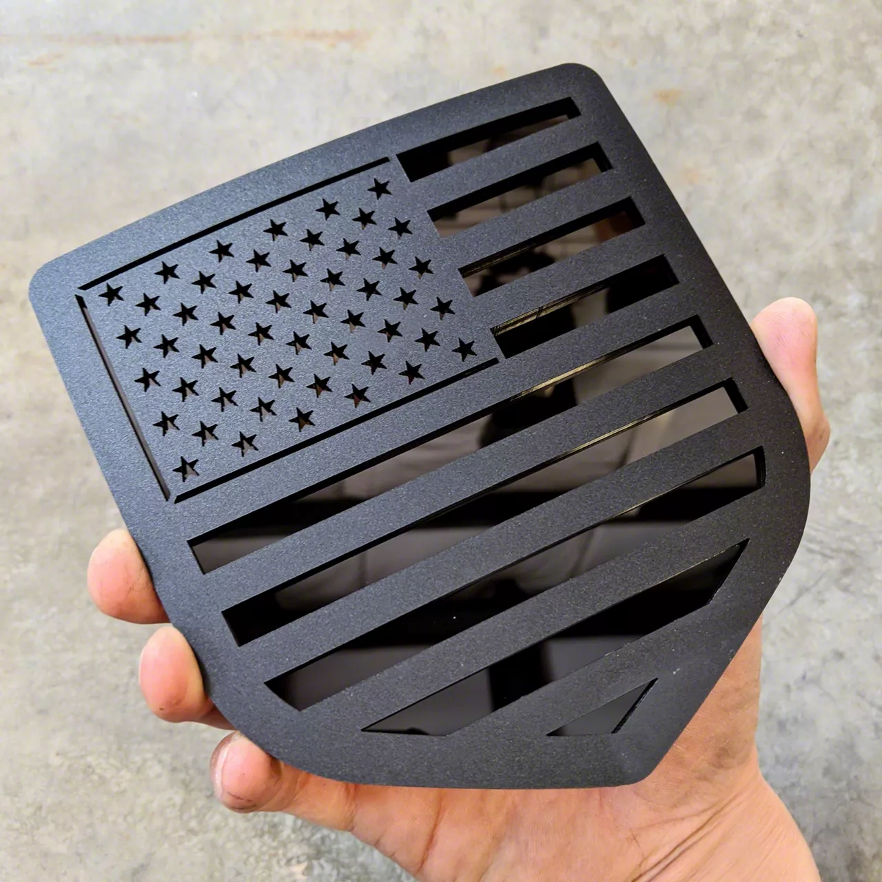 RAM 3500 American Flag Tailgate Badge; Matte Black on Gloss Black (10 ...
