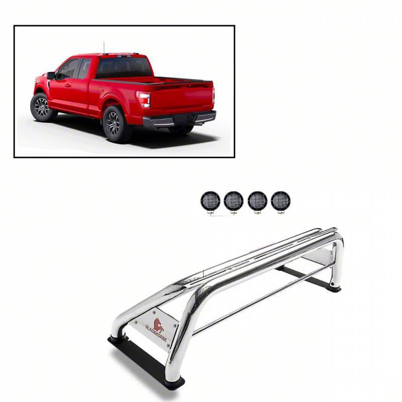 RAM 3500 Classic Roll Bar with 5.30-Inch Black Round Flood LED Lights ...