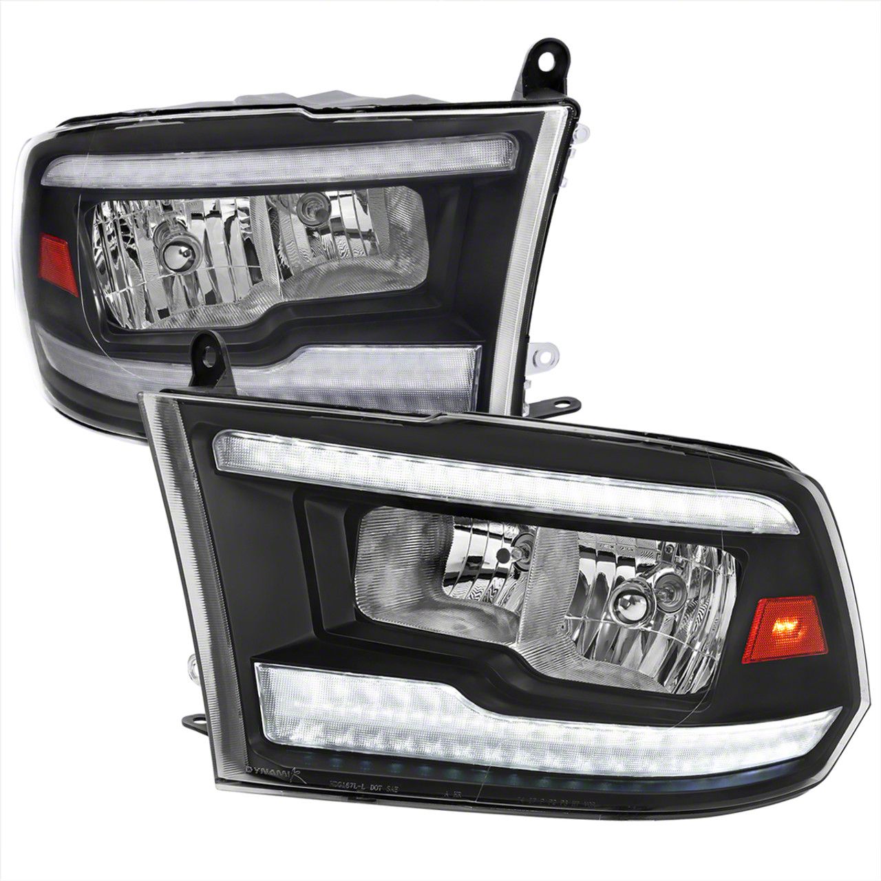 RAM 3500 LED Strip Factory Style Headlights; Black Housing; Clear Lens ...