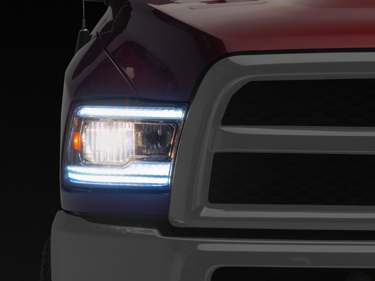 RAM 3500 LED Strip Factory Style Headlights; Chrome Housing; Clear Lens ...
