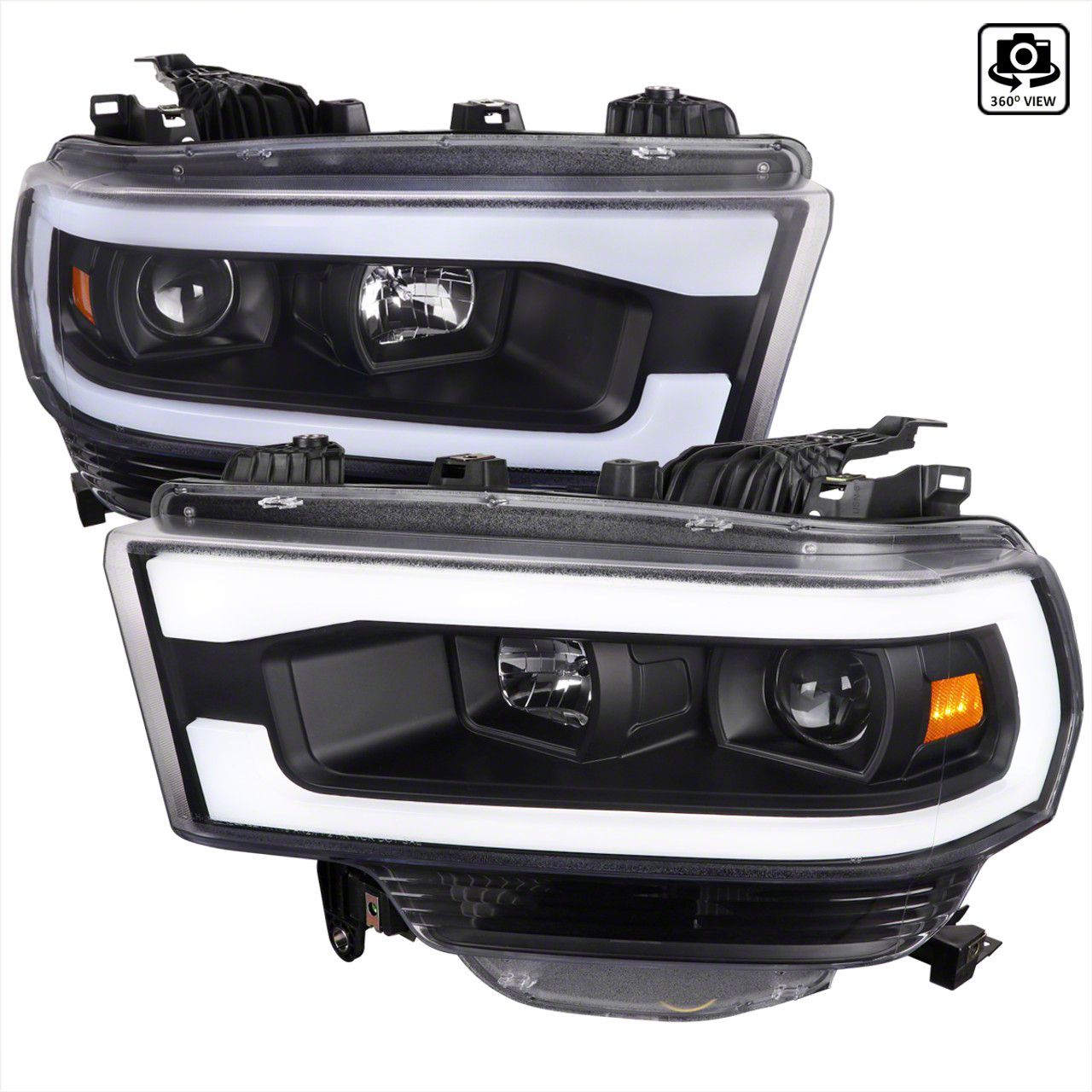RAM 3500 LED Tube Projector Headlights; Matte Black Housing; Clear Lens ...