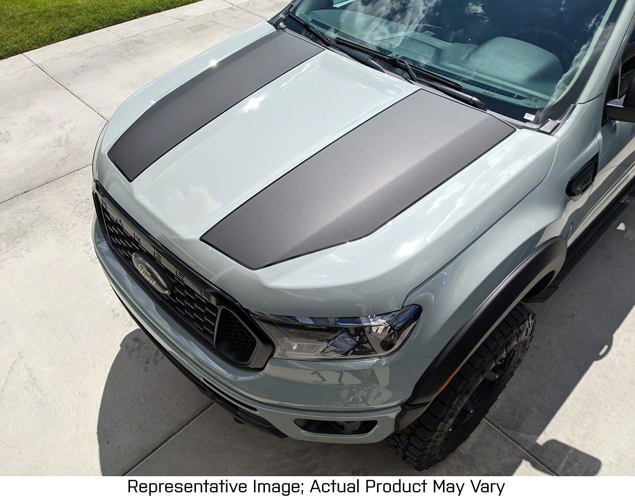 Ranger Dual Hood Stripes with Pinstripes; Matte Black (19-23 Ranger ...