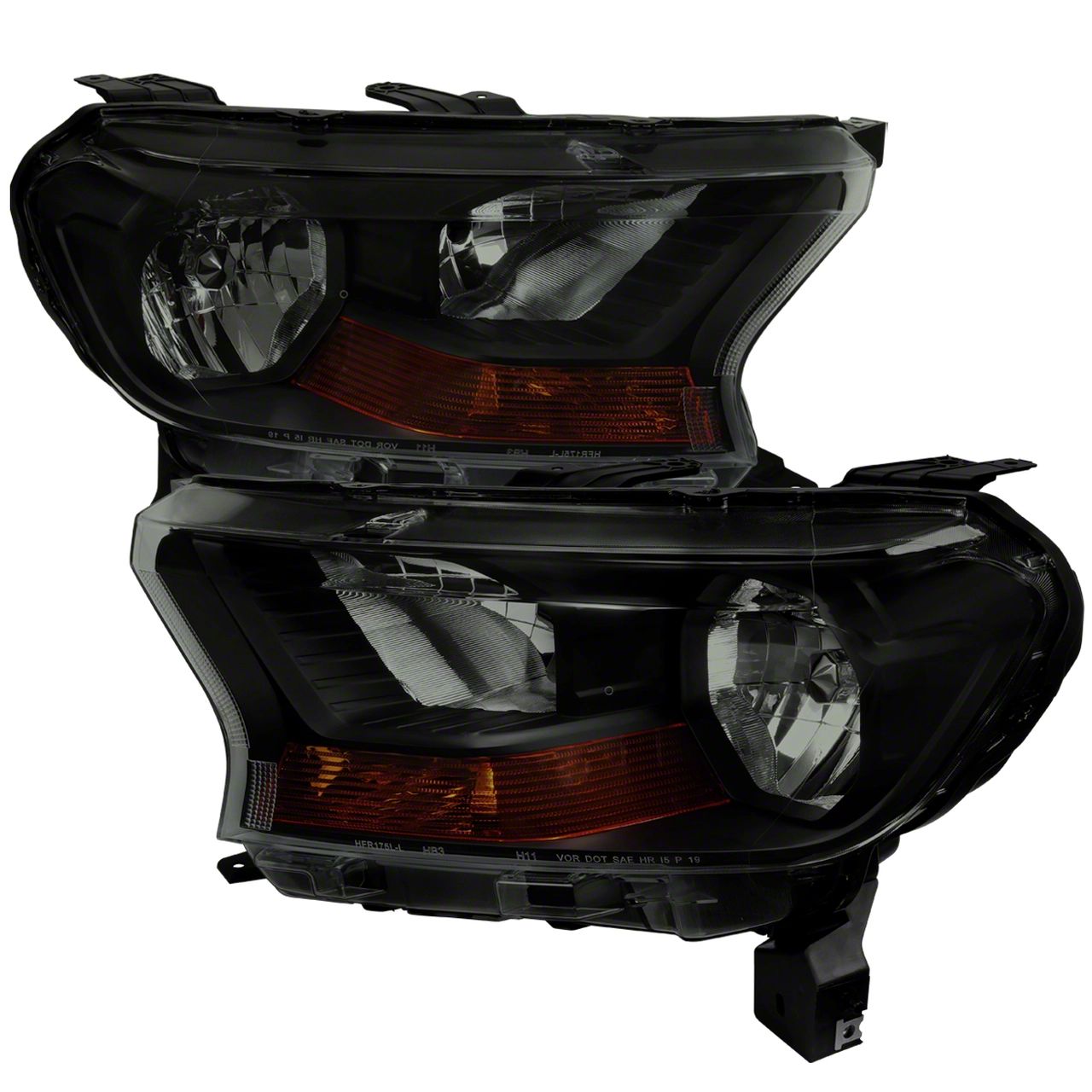 Ranger Factory Style Halogen Headlights; Gloss Black Housing; Smoked ...