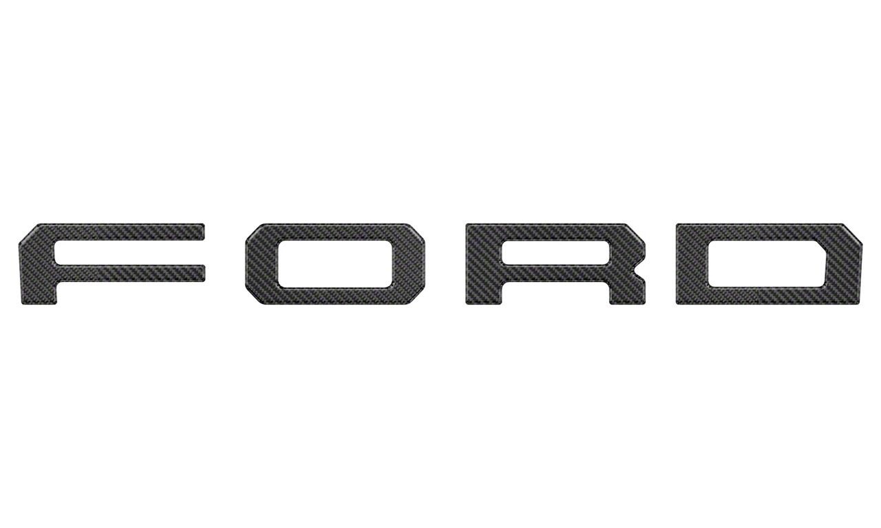 Ranger Front Grille Letter Overlays; Domed Carbon Fiber with Red ...