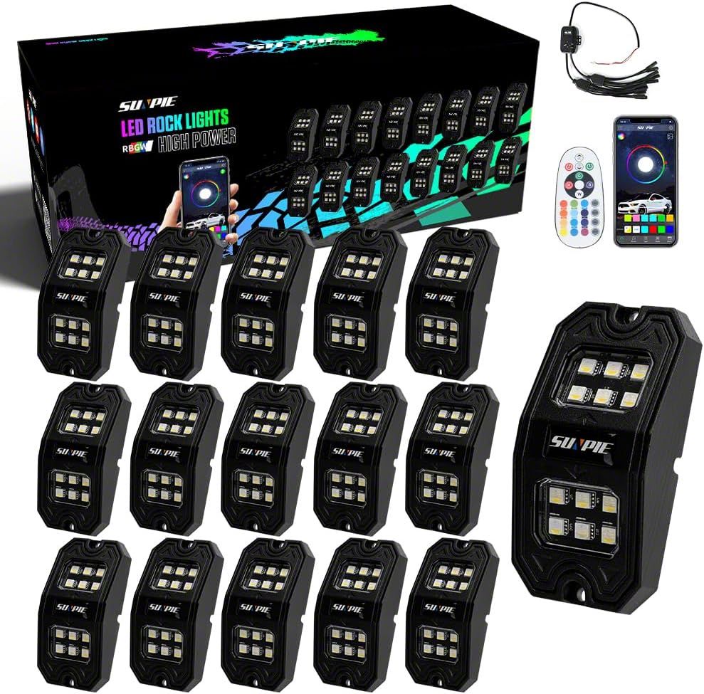 Ranger RGBW Rectangle Series LED Rock Lights; 16-Piece (Universal; Some ...