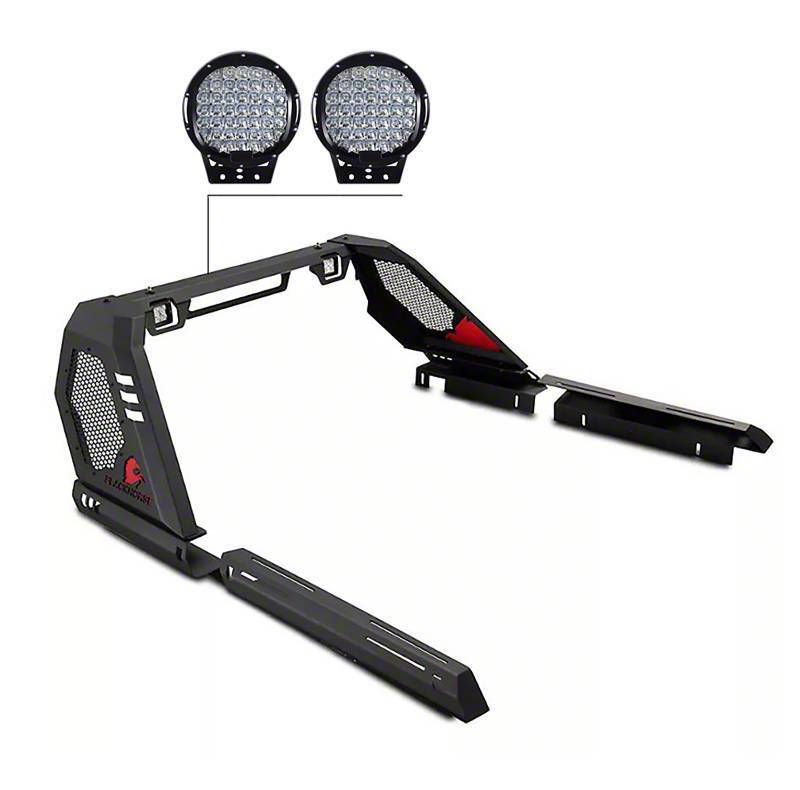 Ranger Vigor Roll Bar with 9-Inch Black Round LED Lights; Black (19-26 ...