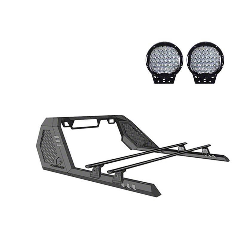 Ranger Vigor Roll Bar with Cross Bar and 9-Inch Black Round Flood LED ...