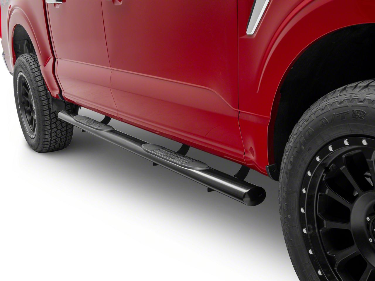 RedRock F-150 4-Inch Oval Straight End Side Step Bars; Black T586059 ...