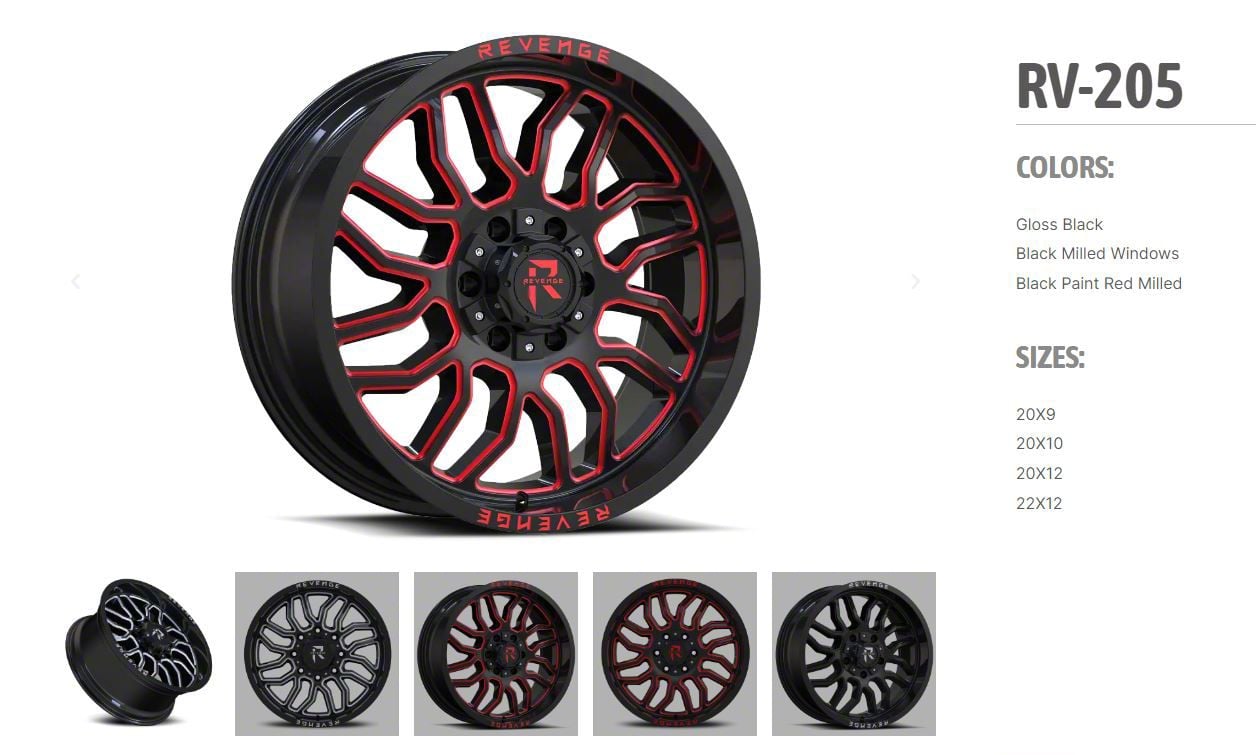 Revenge Off-Road Wheels RAM 1500 RV-205 Black and Red Milled 6-Lug ...