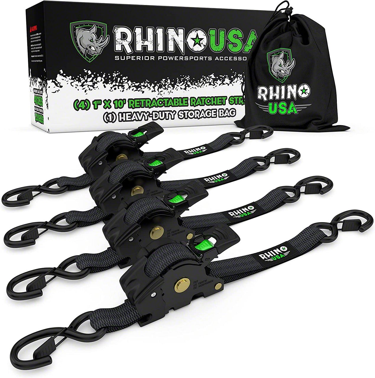 Rhino USA Ranger 1-Inch x 10-Foot Retractable Ratchet Straps; 4-Pack ...