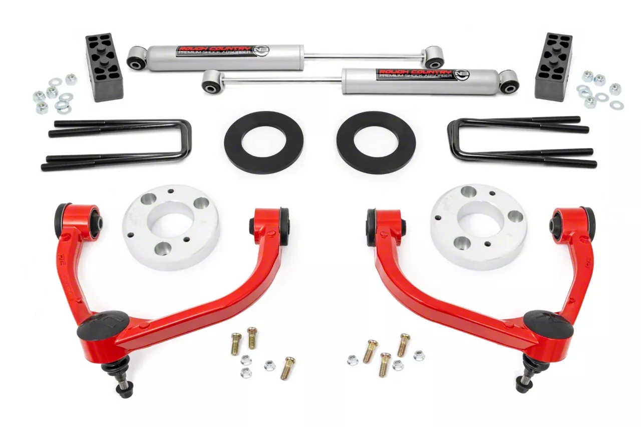Rough Country Suspension F-150 3-Inch Bolt-On Upper Control Arm Suspension Lift Kit with Premium ...