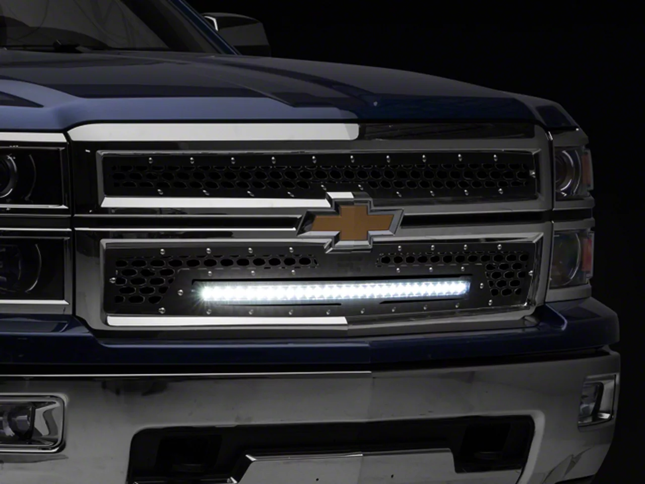 Rough Country Silverado Mesh Upper Grille Inserts w/ 30 in. Black ...