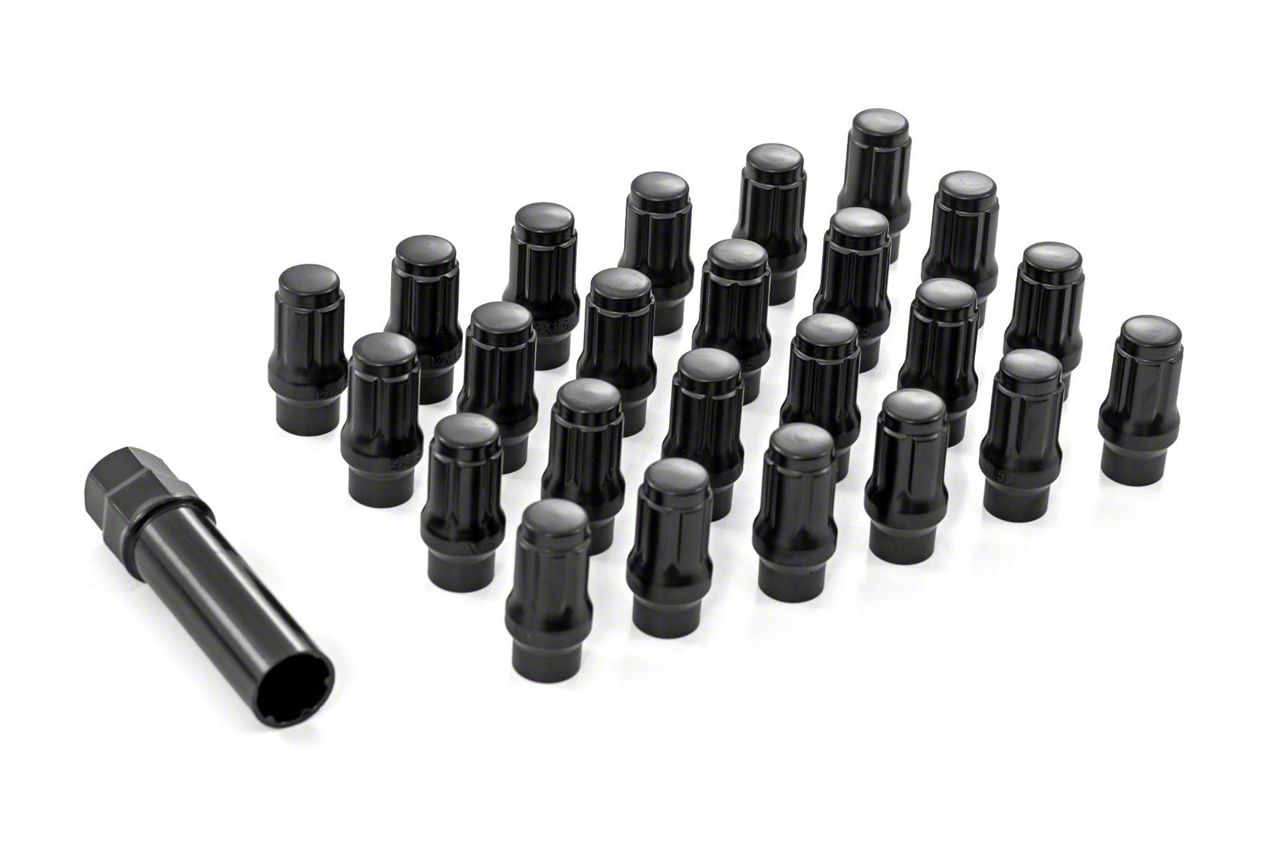 Rough Country Ranger Black Closed End Extended Thread Lug Nuts; M12 x 1.5; Set of 24 121524BLET ...