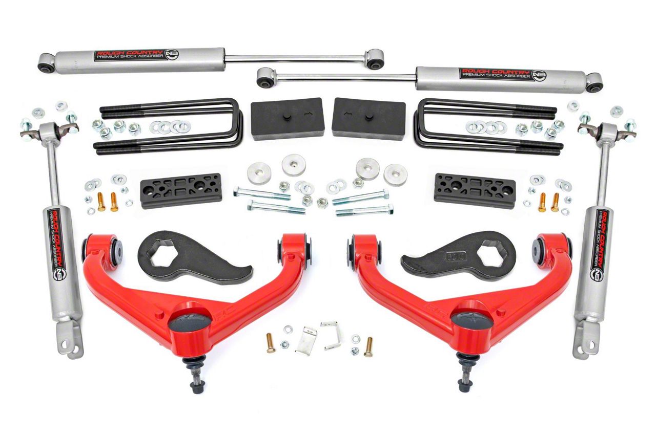 Rough Country Sierra 2500 3-Inch Bolt-On Suspension Lift Kit with Premium N3 Shocks; Red ...