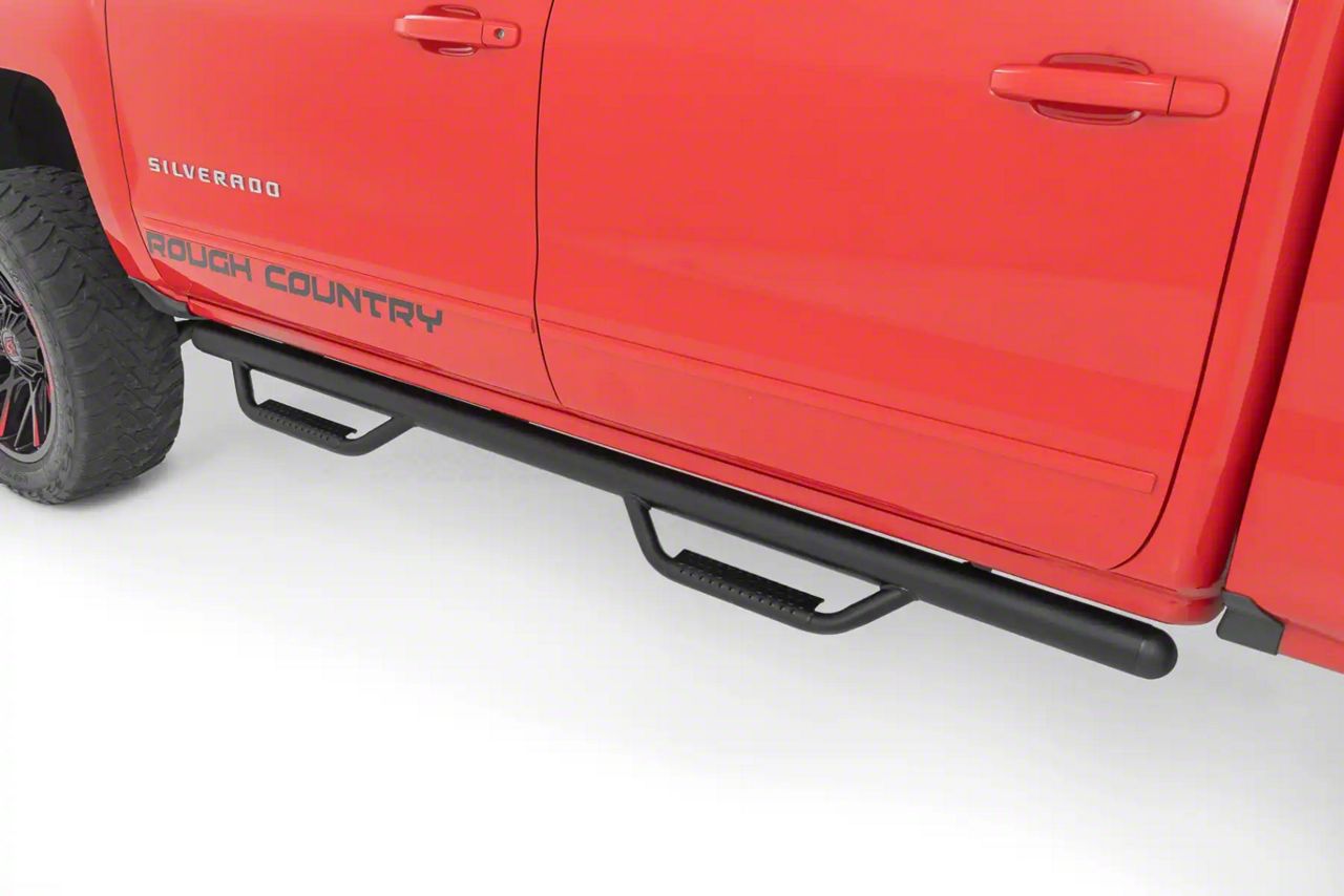 Rough Country Silverado 1500 Cab Length Nerf Side Step Bars; Black RCC1489QCA (14-18 Silverado ...