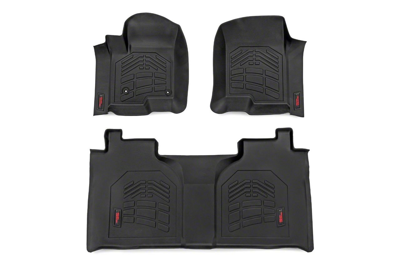 Rough Country Silverado 3500 Sure-Fit Front and Rear Floor Mats; Black ...