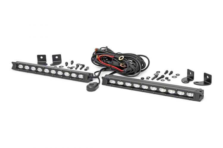 Rough Country Yukon 10-Inch Black Series Slimline LED Light Bars; Flood ...
